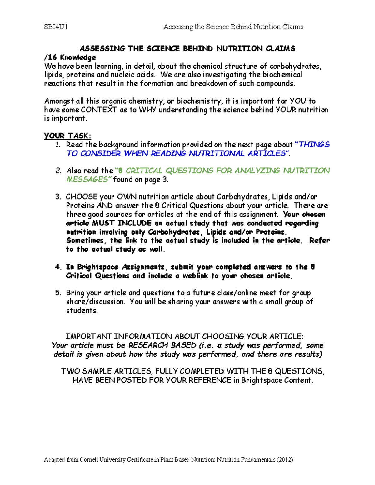 2.4 Assessing Nutrition Claims Assignment - ASSESSING THE SCIENCE ...