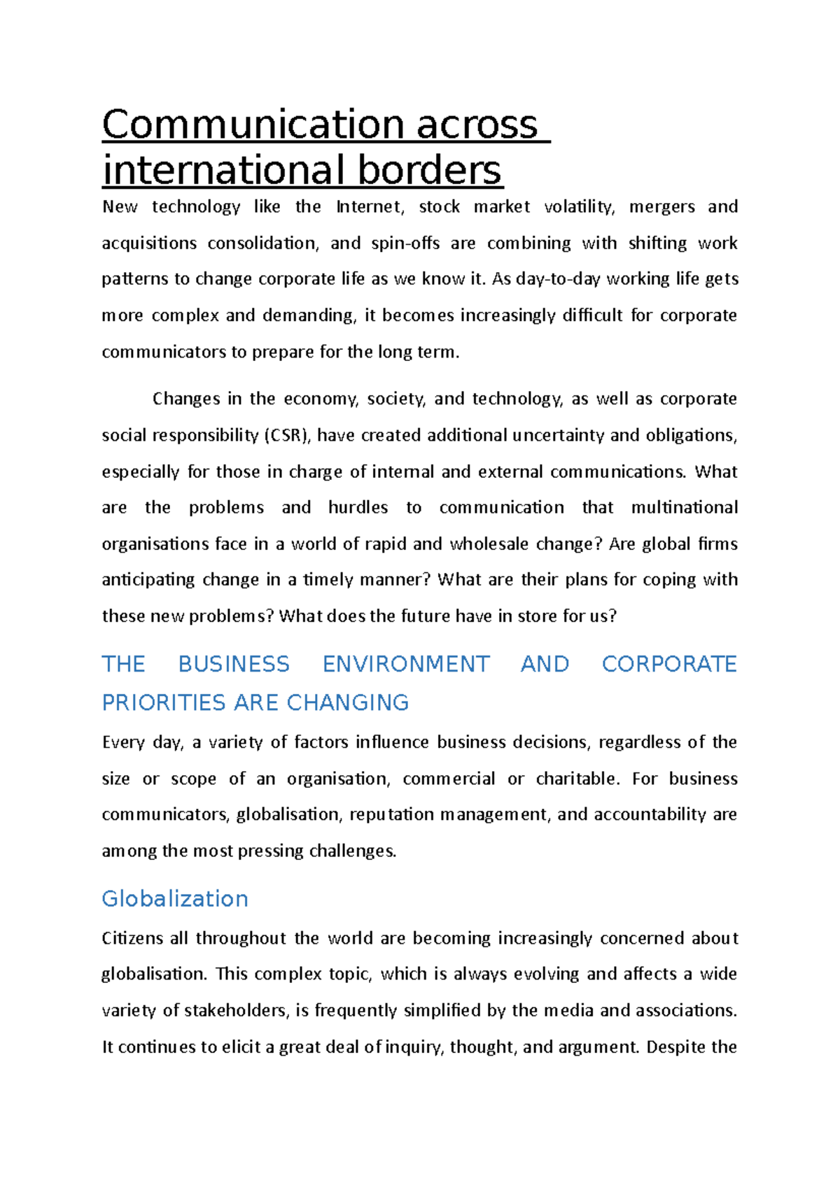 Communication across international borders - Communication across ...