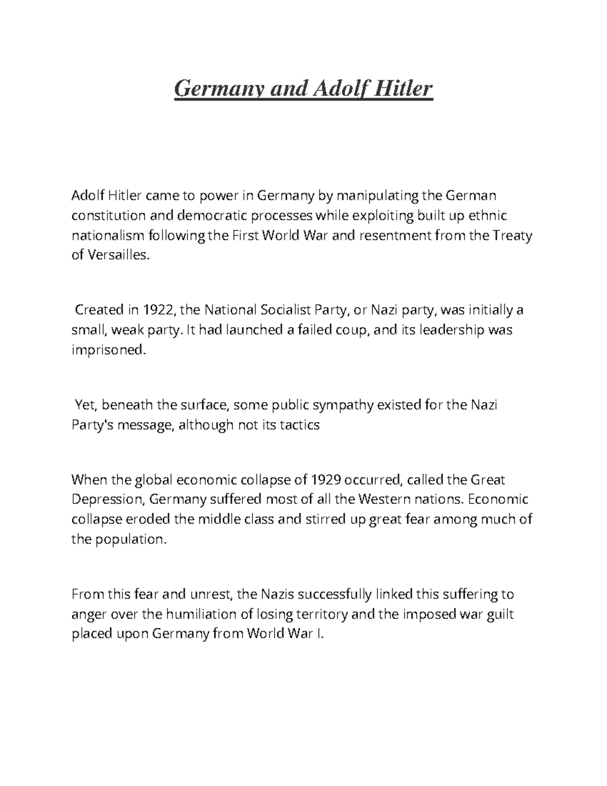 Germany and Adolf Hitler - Studocu