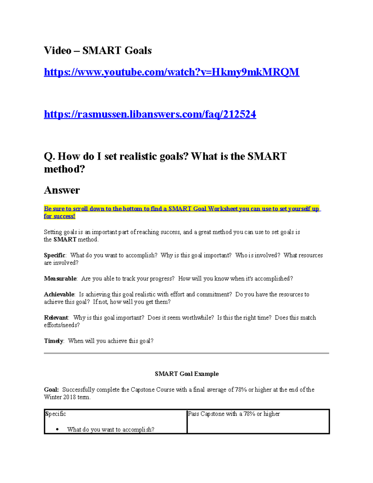 Smart Goals Help - Video – SMART Goals youtube/watch?v=Hkmy9mkMRQM ...