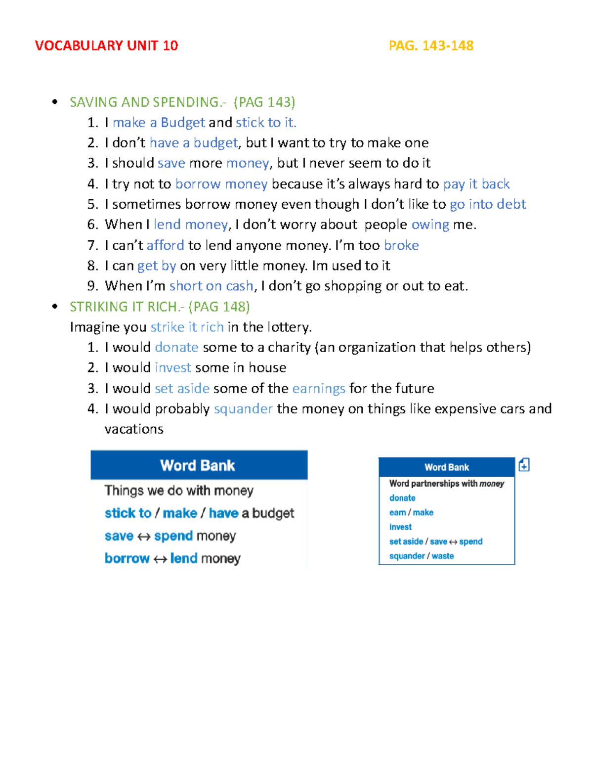 Vocabulary UNIT 10 - gadgagfgagagagg - VOCABULARY UNIT 10 PAG. 143 ...