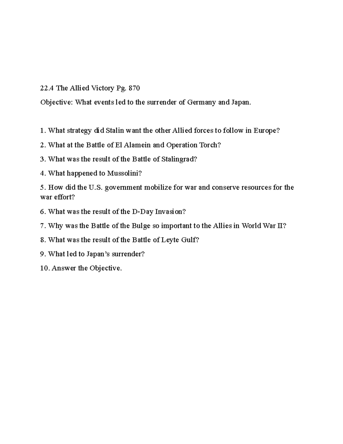 World 22.4 WS - 22 The Allied Victory Pg. 870 Objective: What events ...