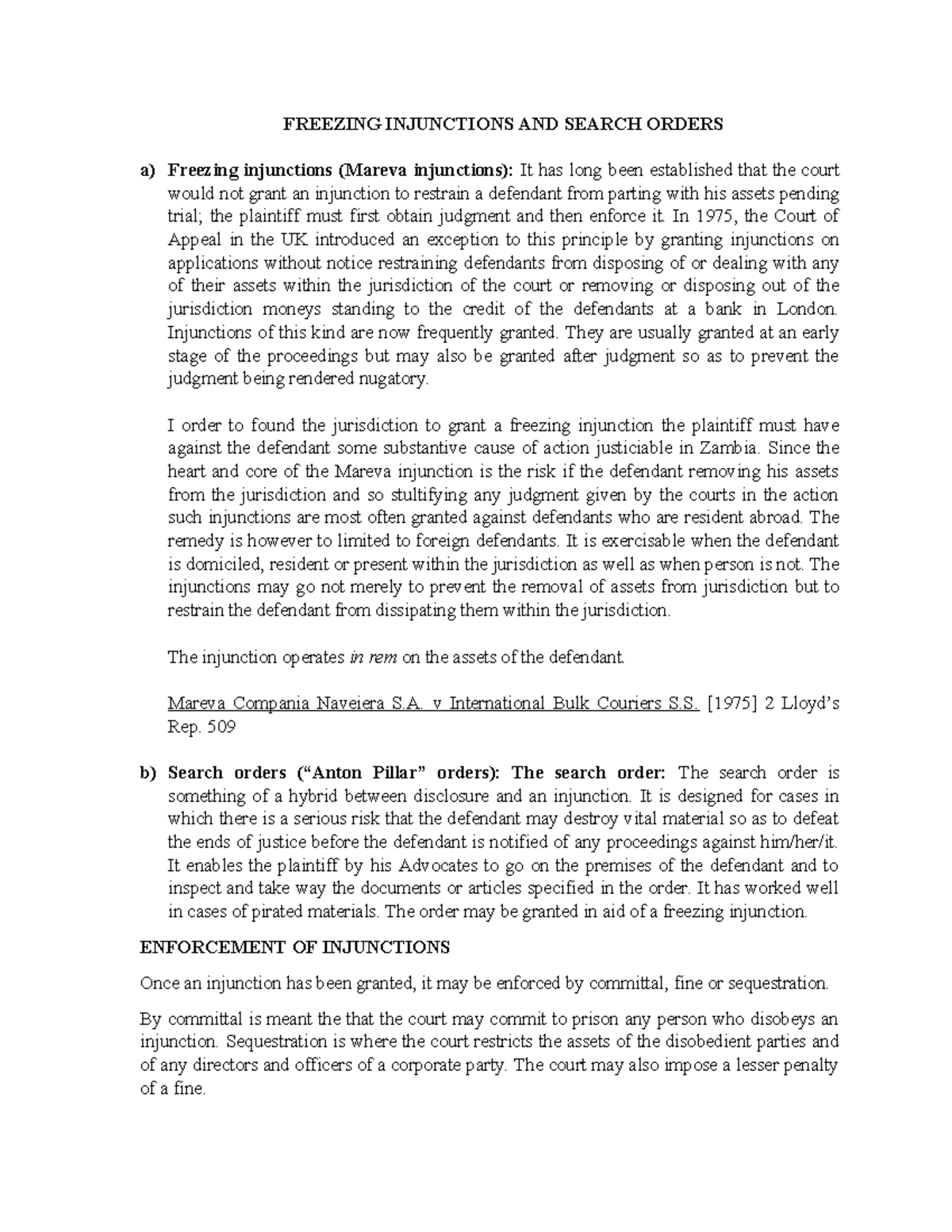 LS 161 Freezing Injunctions AND Search Orders - FREEZING INJUNCTIONS ...