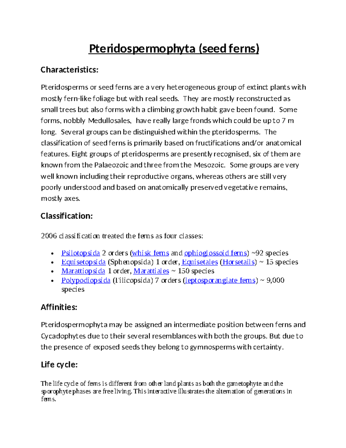 Gymnosperms - Biology - Pteridospermophyta (seed ferns) Characteristics ...