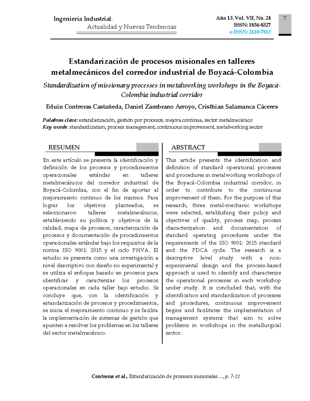 Artículo Estandarización de Procesos Riiant - Warning: TT: undefined function: 32 Ingeniería ...
