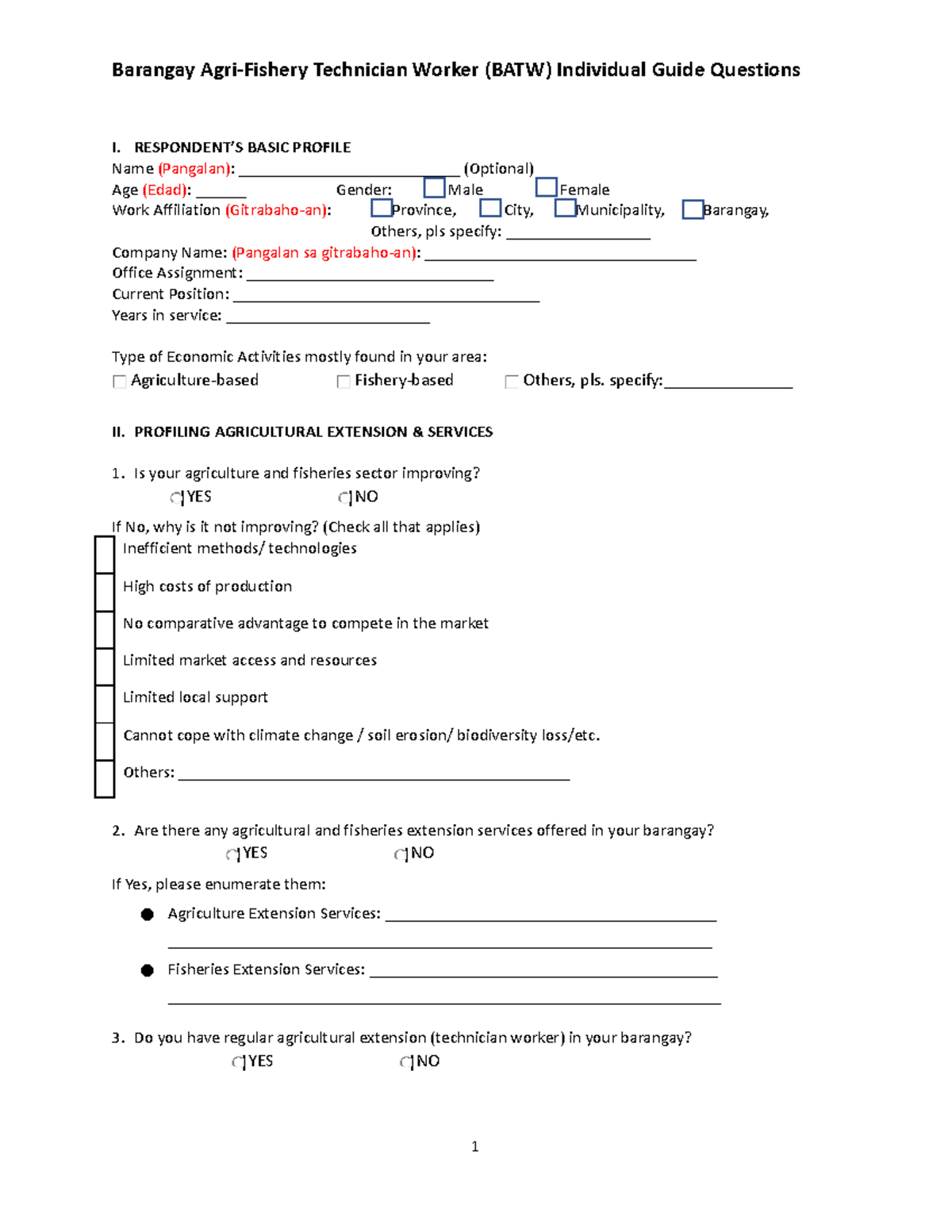 Consolidated Survey Questionnaire 3 - I. RESPONDENT’S BASIC PROFILE ...