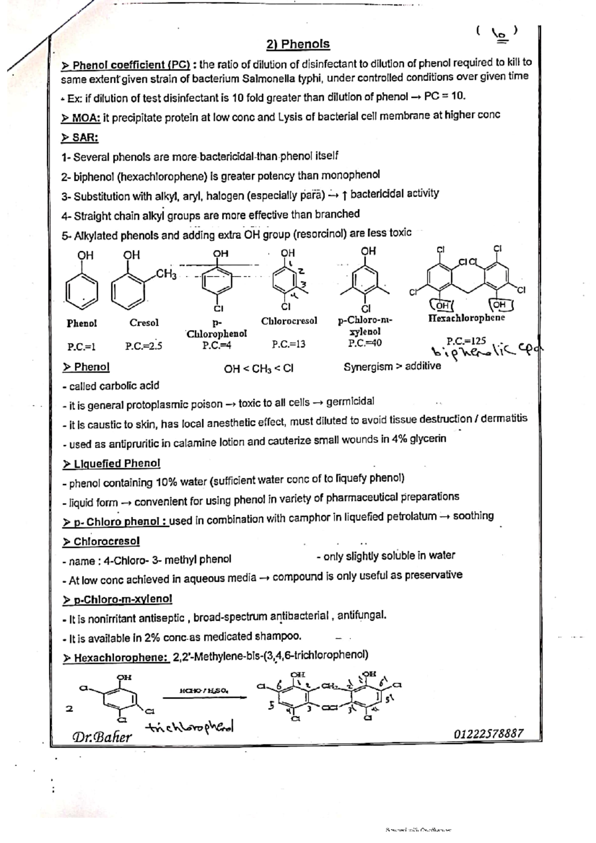 Phenols summary - Pharmaceutical Chemistry (1) - Studocu