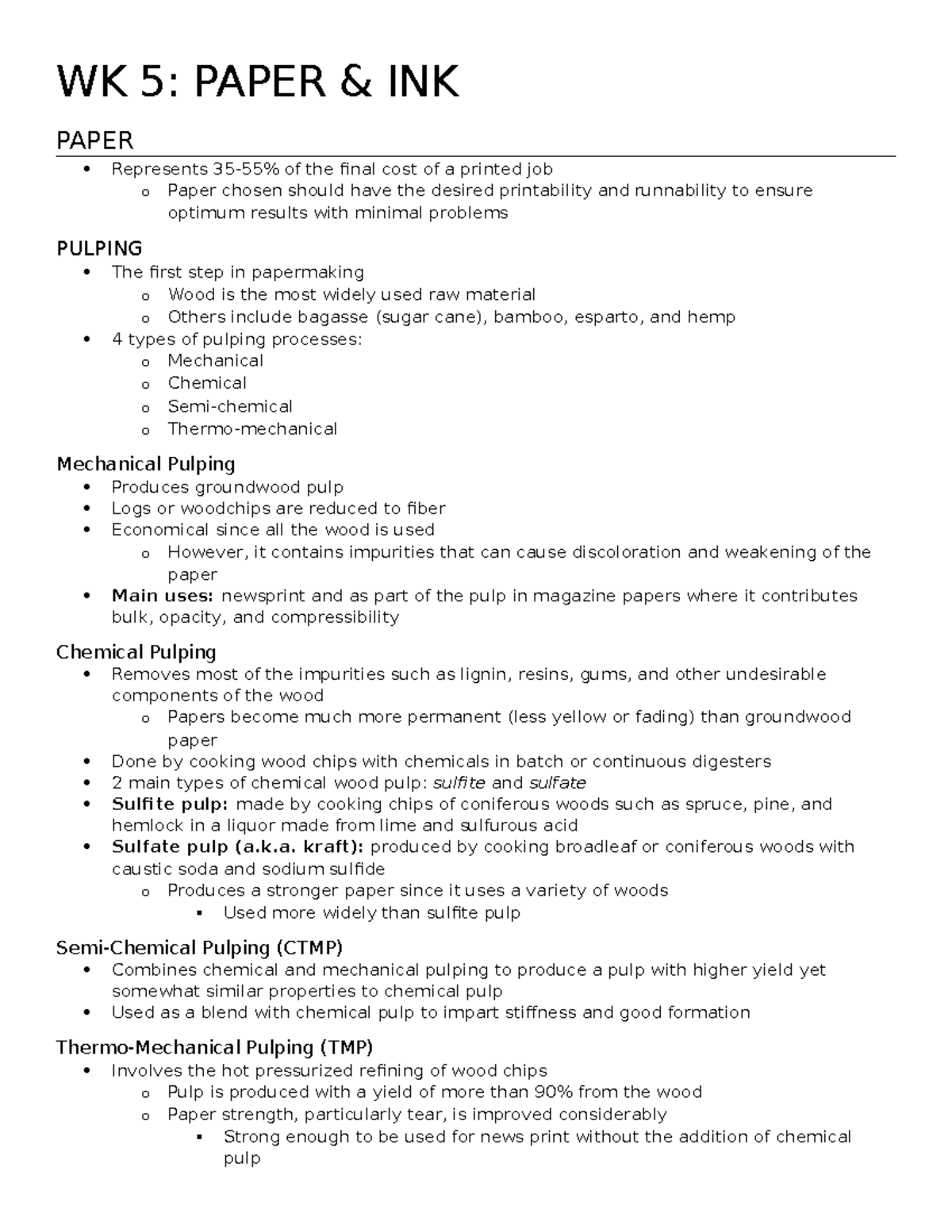 GCM110 WK5 Paper And Ink - WK 5: PAPER & INK PAPER Represents 35-55% of ...