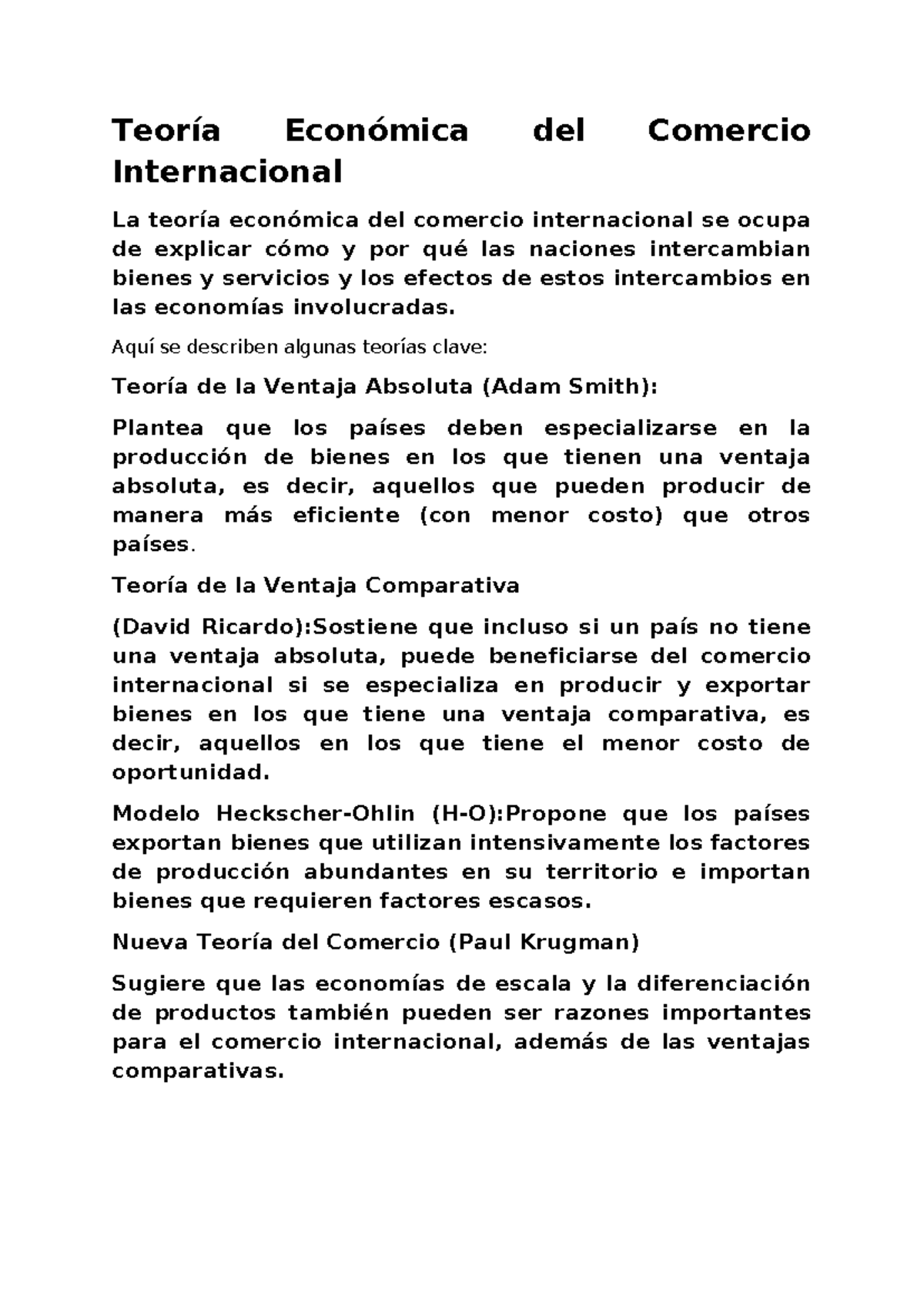 Teoría Económica del Comercio Internacional - Teoría Económica del Comercio Internacional La ...