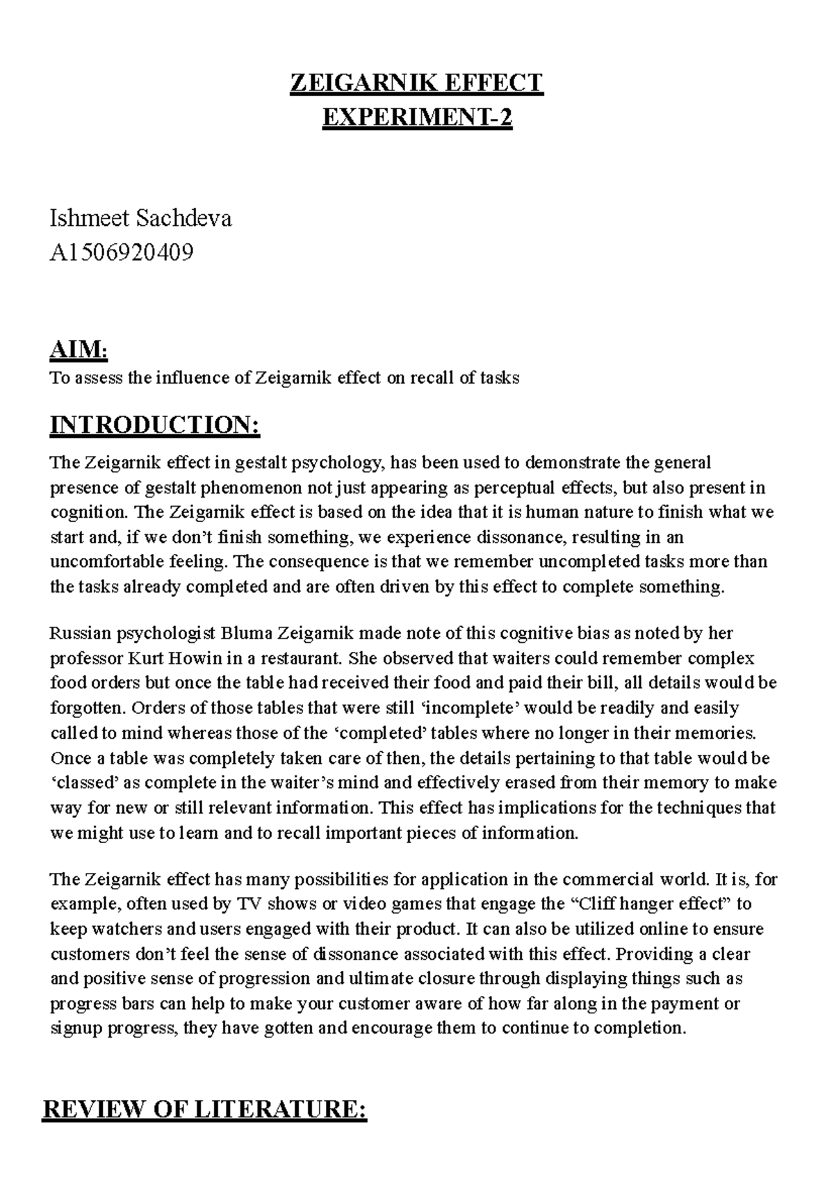 Zeigarnik Effect - Practical - ZEIGARNIK EFFECT EXPERIMENT- Ishmeet ...