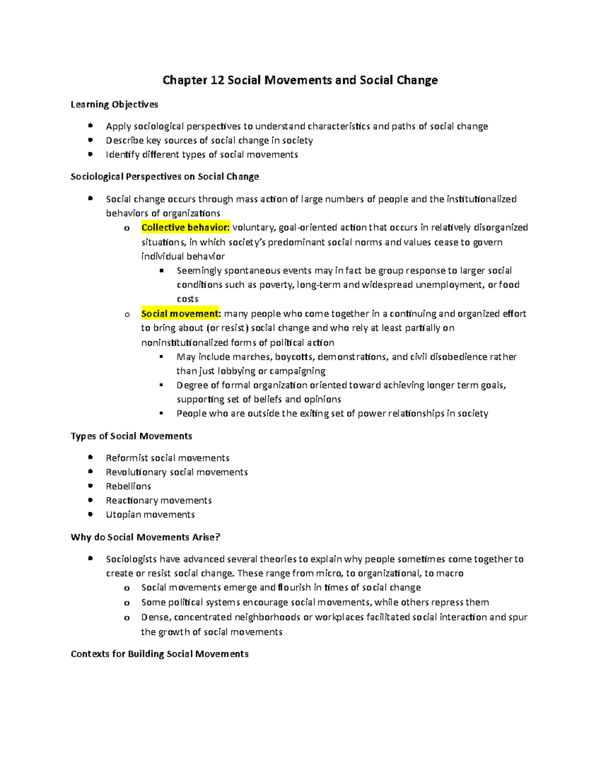 Sociology Chap 12 notes - Chapter 12 Social Movements and Social Change ...
