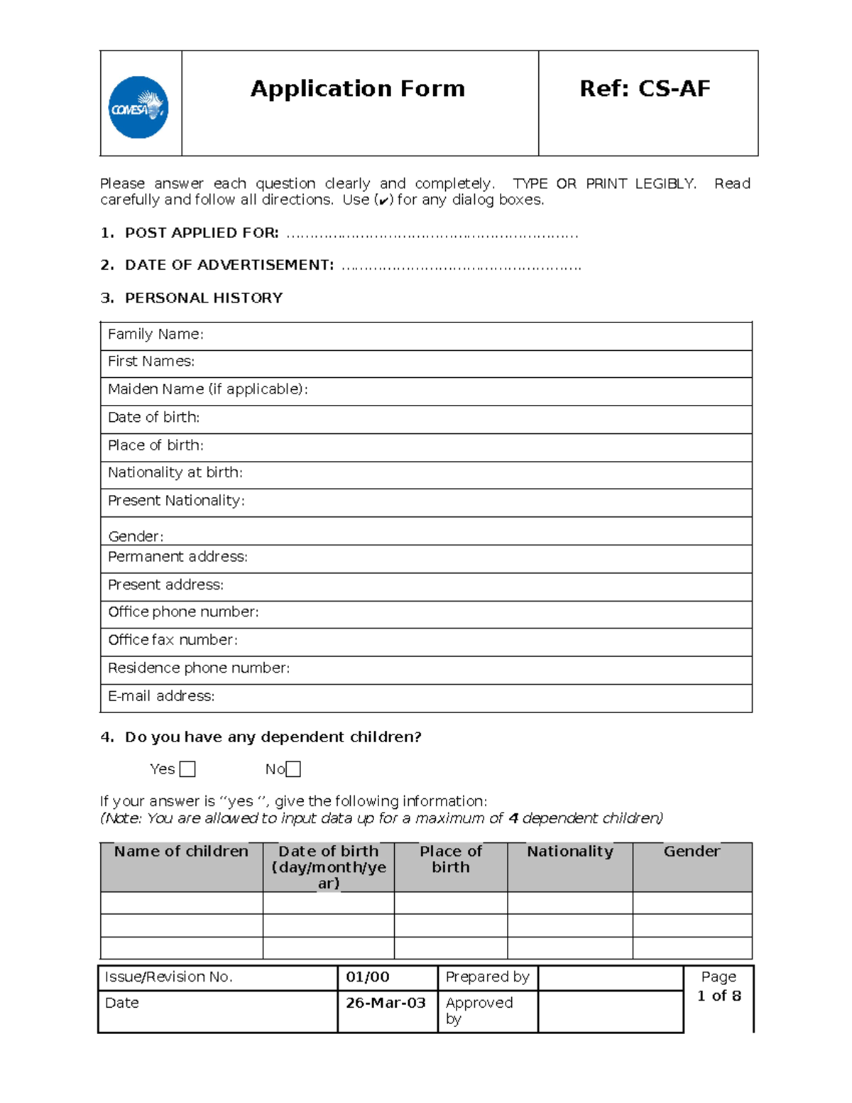 120615 Comesa-Job-Application-Form - Please answer each question ...