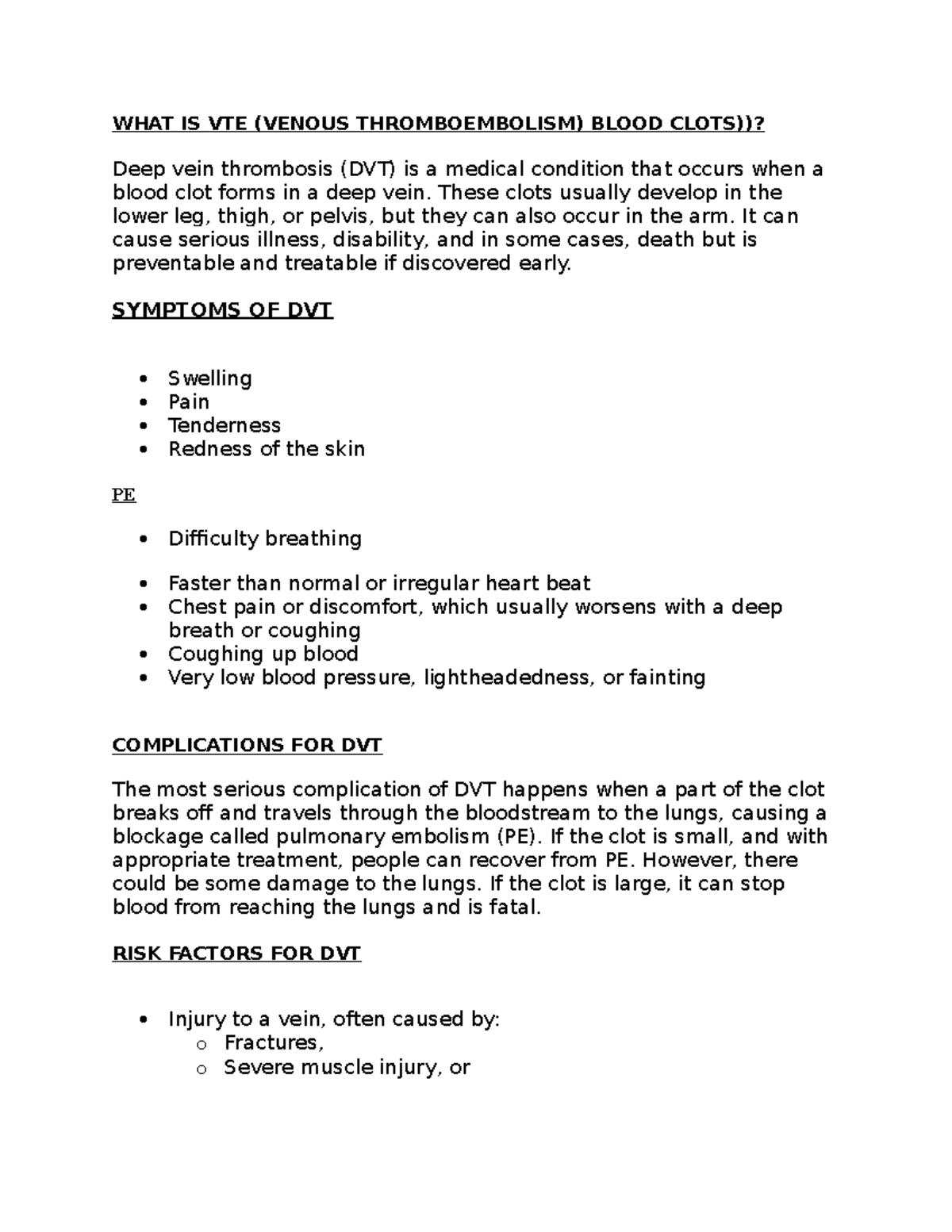 VTE presentation - To have a better understanding of the topic I used ...