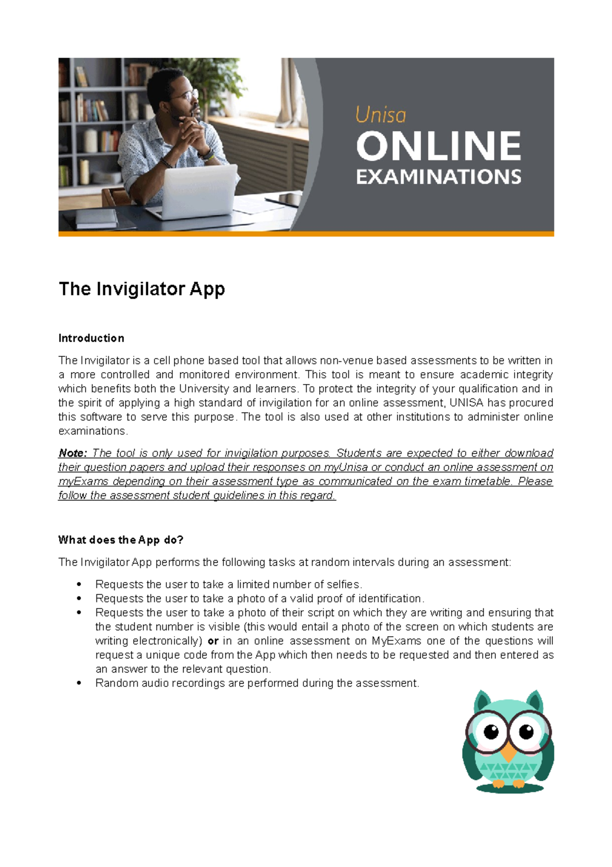 INVIGILATOR APP - AGE1002 - Unisa - Studocu