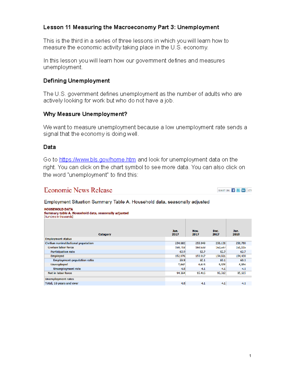 Lesson 11 Measuring the Macroeconomy Part 3 Unemployment - Lesson 11 ...