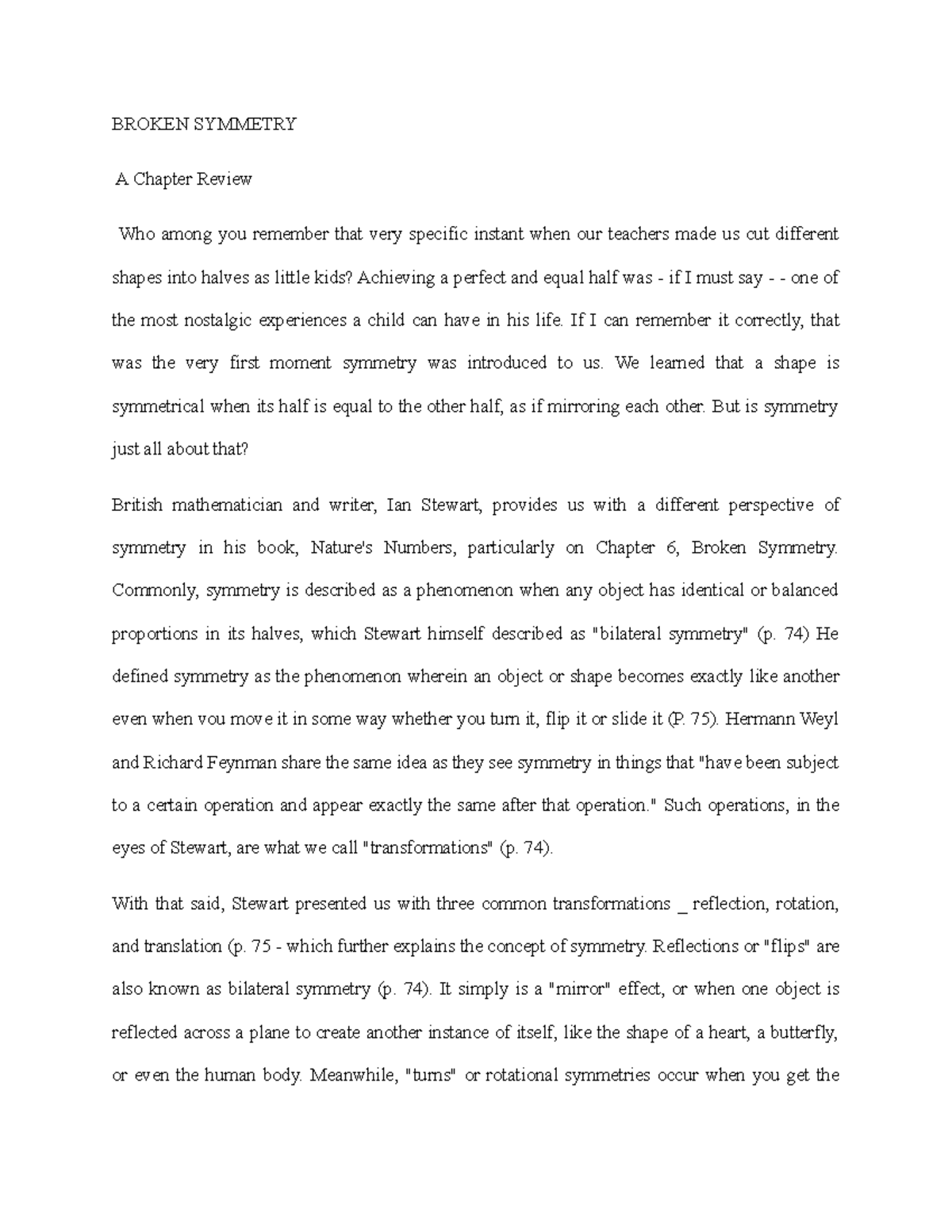 Broken Symmetry - can be use in gen math - BROKEN SYMMETRY A Chapter ...