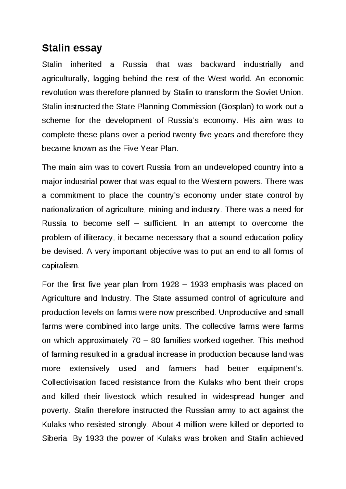 Stalin'S Essay 2022 - Stalin essay Stalin inherited a Russia that was ...
