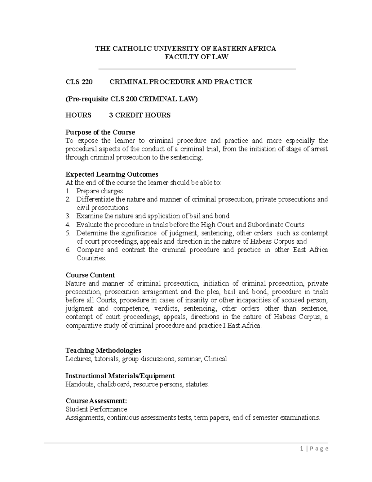 Course Outline- Criminal Procedure Practice - Public Law - Studocu