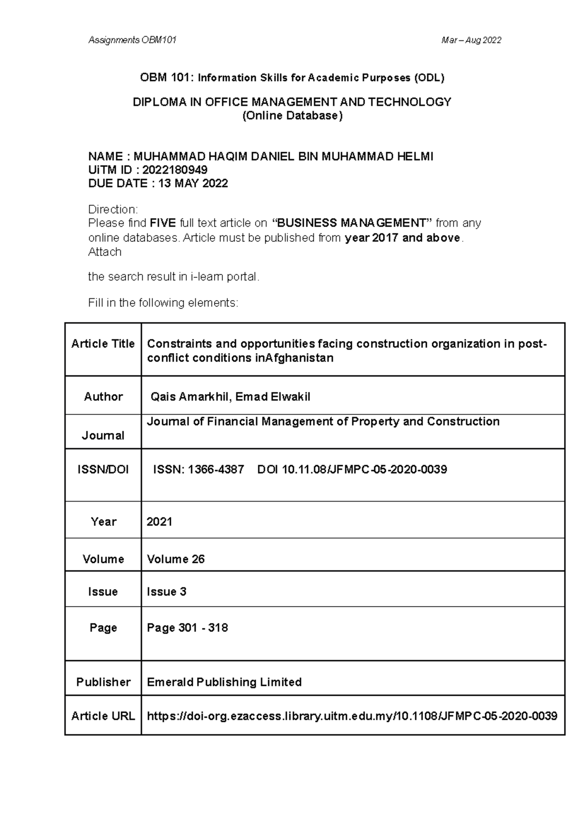 Muhammad Haqim Daniel - OBM 101: Information Skills for Academic ...