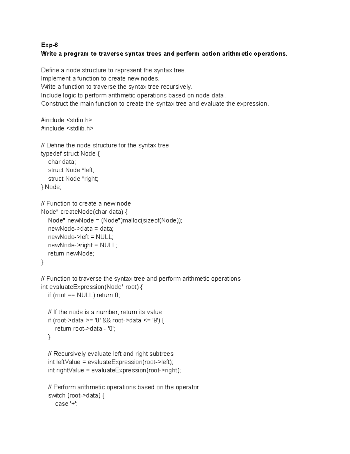 Compiler Exp8 12 Exp Write A Program To Traverse Syntax Trees And