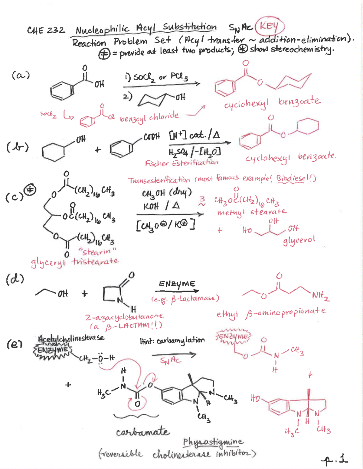 CHE 232 - Nucleophilic Acyl Substitution SNAc Problem Set Answer Key 2 ...