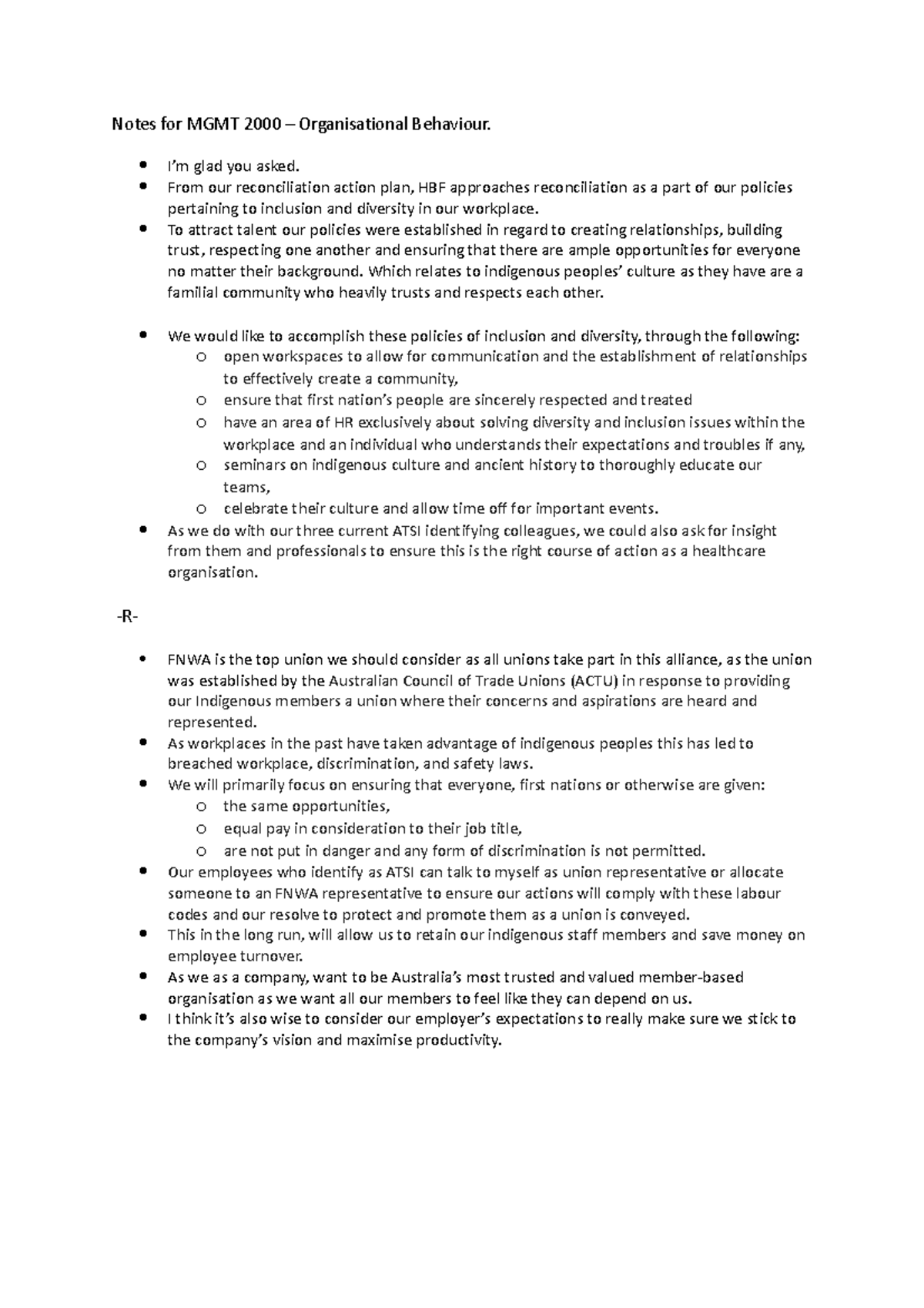 Notes for MGMT 2008 A3 - Notes for MGMT 2000 – Organisational Behaviour ...
