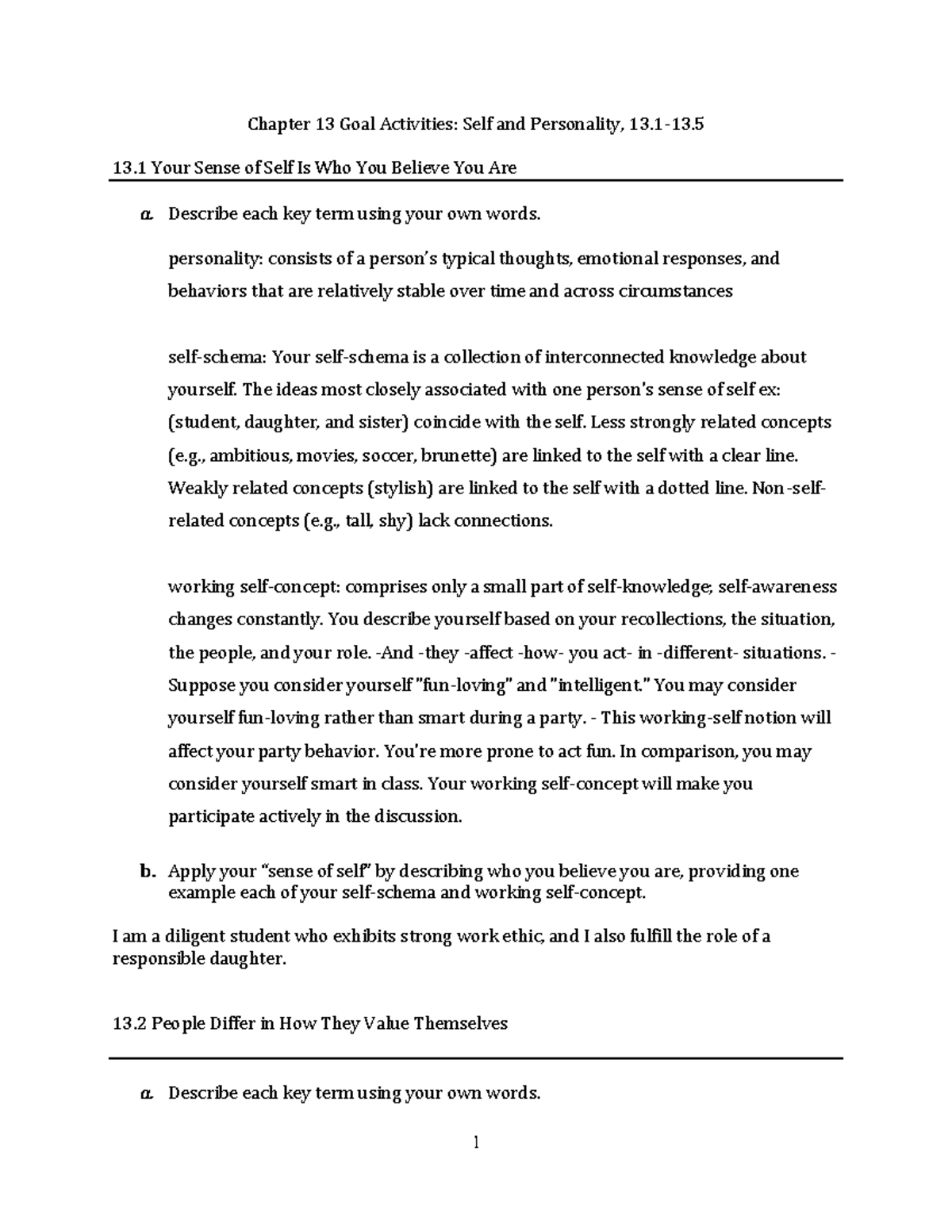 Chap 13 Goal Activities, 13 - Chapter 13 Goal Activities: Self and ...