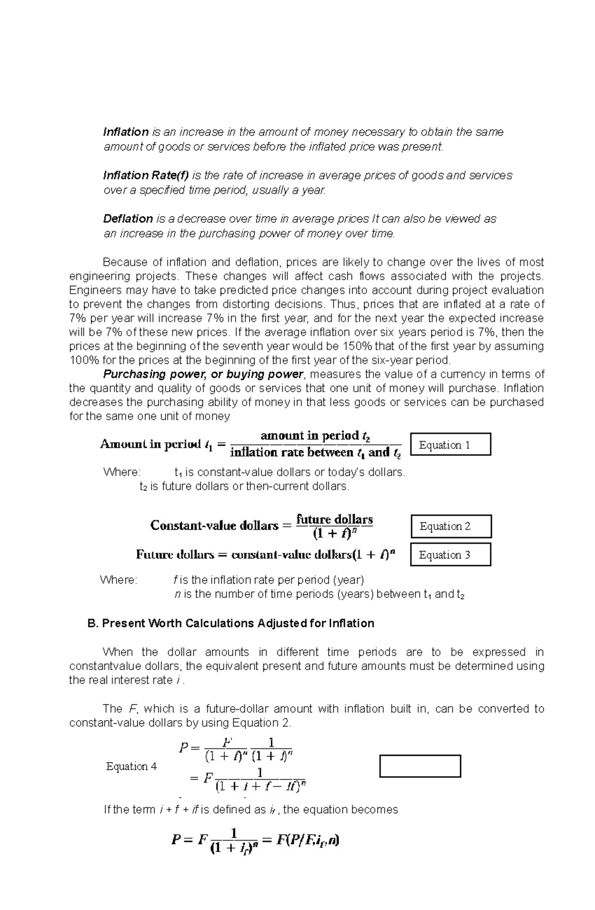 Inflation Inflation Rate f Is The Rate Of Increase In Average Prices