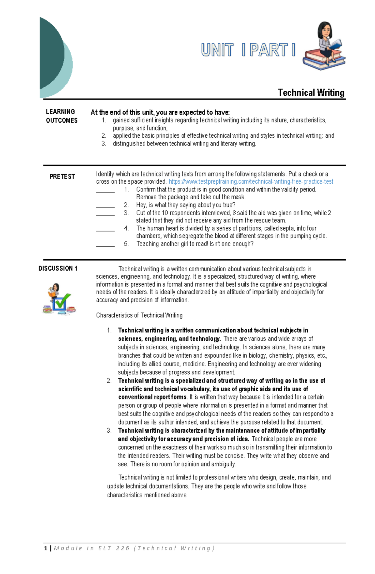 Technical Writing - Lecture notes 1 - Technical Writing PRETEST ...