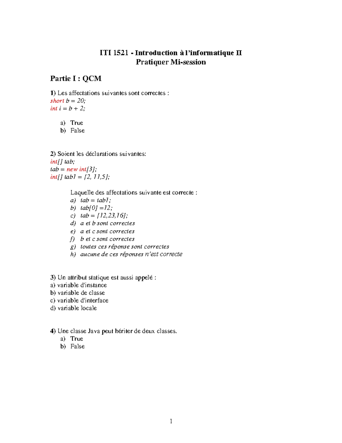 Pratique Mi Session ITI15212 - ITI 1521 - Introduction à l’informatique ...