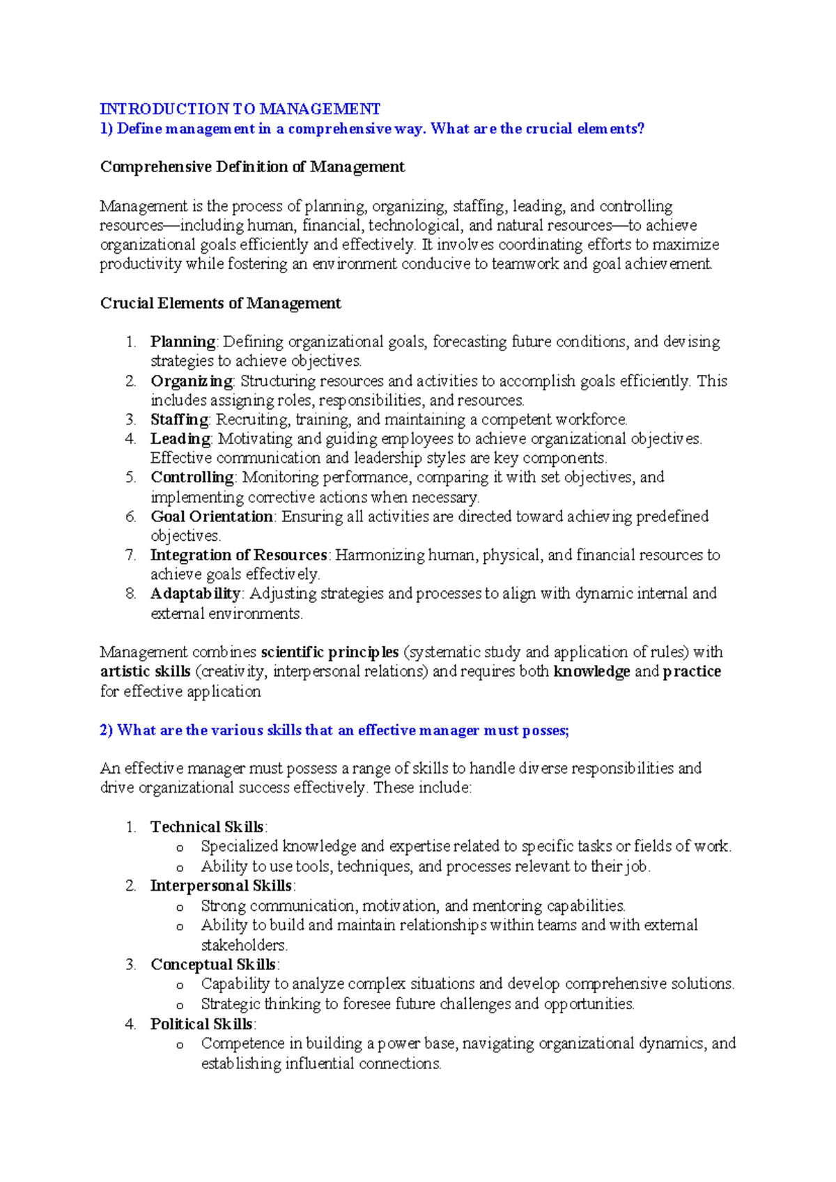 Chapter 1-Introduction to Management - INTRODUCTION TO MANAGEMENT ...