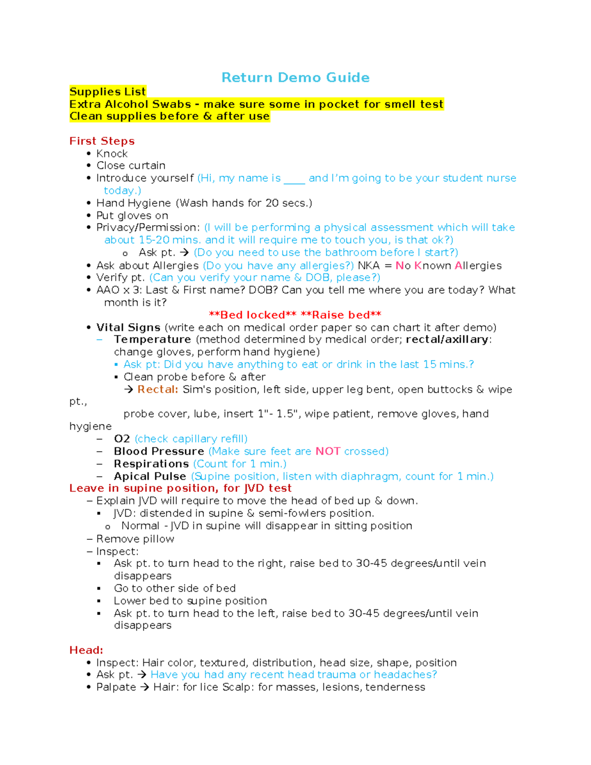 Return Demo Guide - Return Demo Guide Supplies List Extra Alcohol Swabs ...