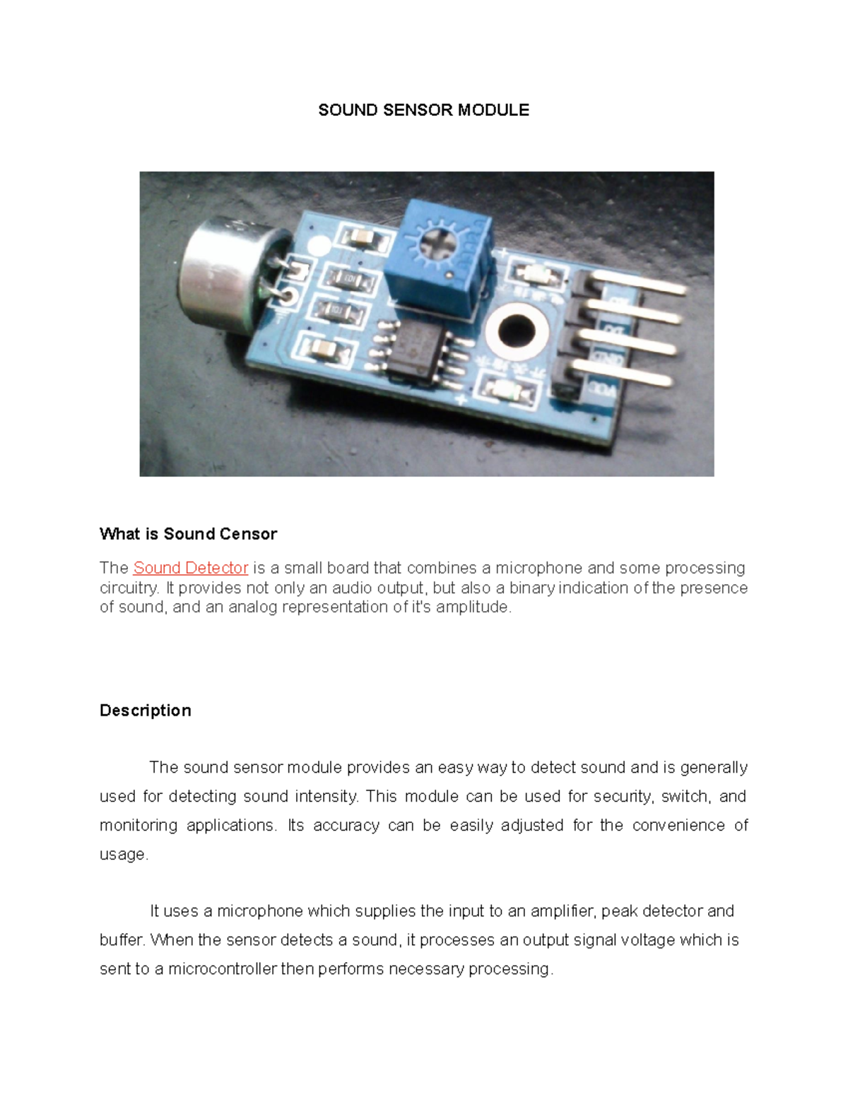 Sound Sensor Module - N/a - SOUND SENSOR MODULE What is Sound Censor ...