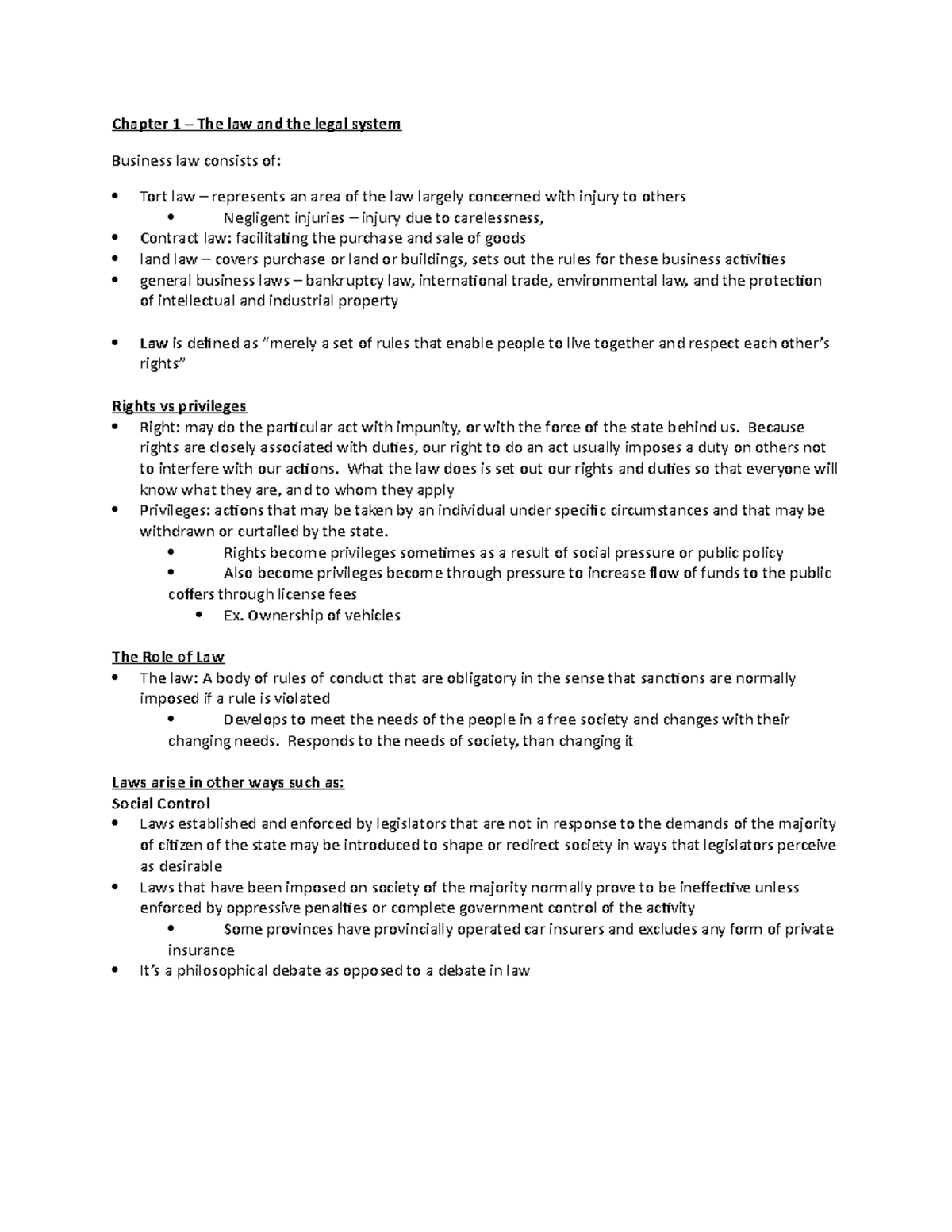 Lecture notes, Elements of Law: Part one, Chapter 1-14 - Chapter 1 ...