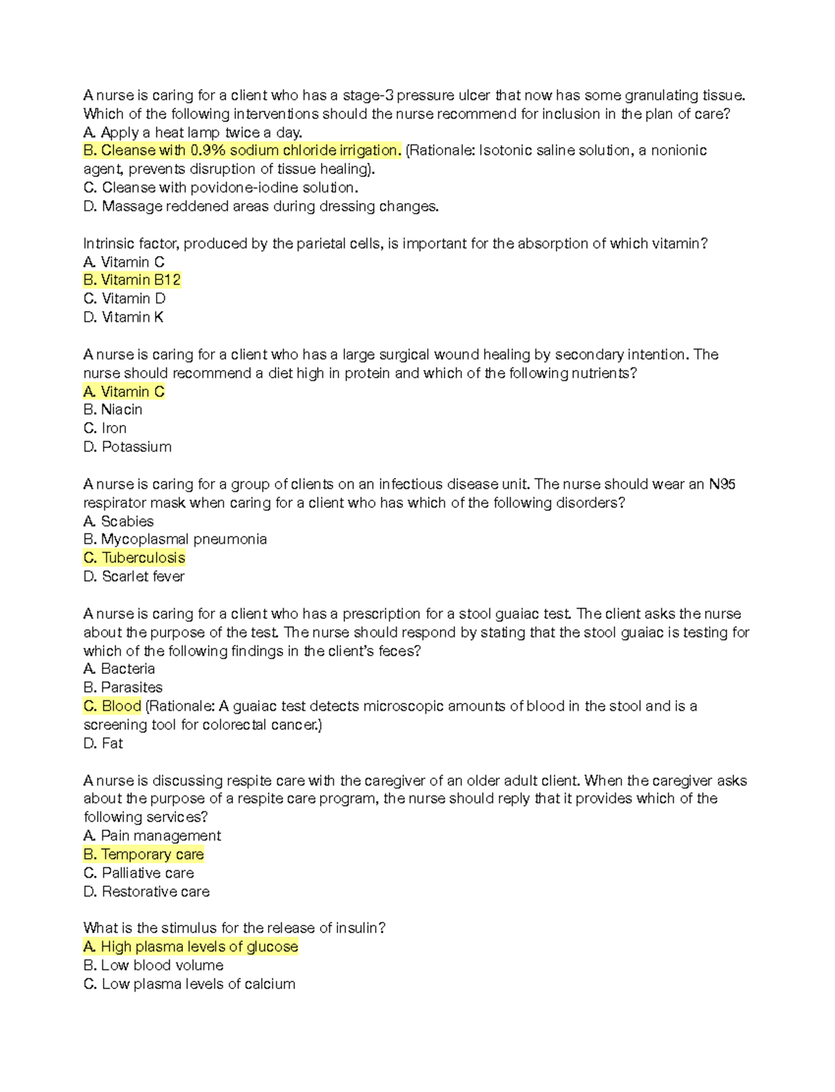 Fundamentals Review Practice Questions A Nurse Is Caring For A Client Who Has A Stage 3