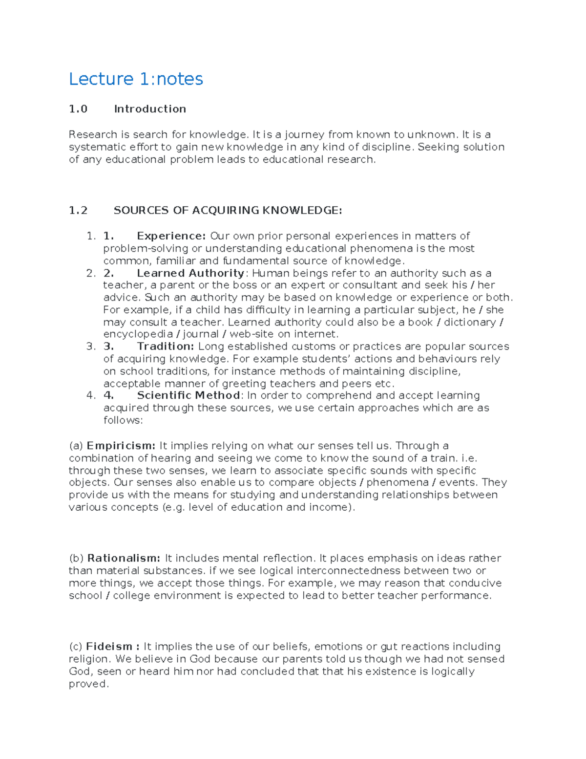 OED 626 Notes - Lecture 1:notes 1 Introduction Research is search for ...