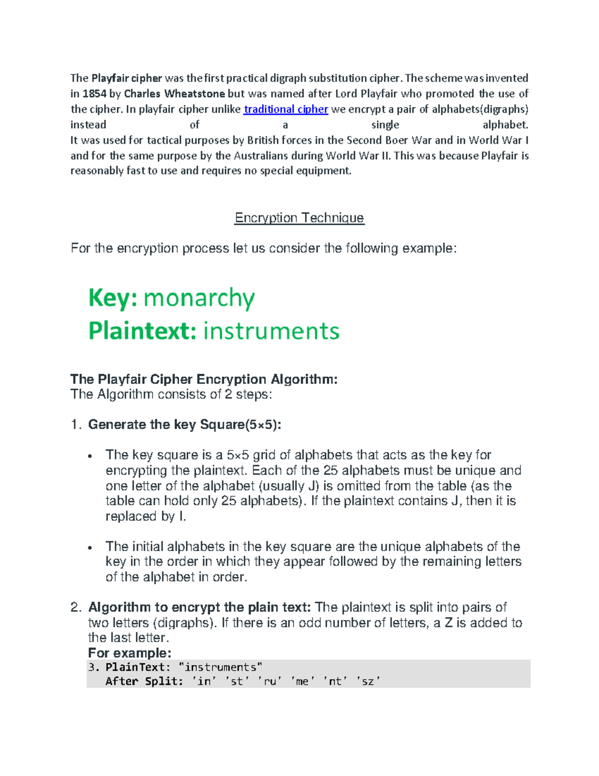 Play Fair Cipher - The Playfair cipher was the first practical digraph ...