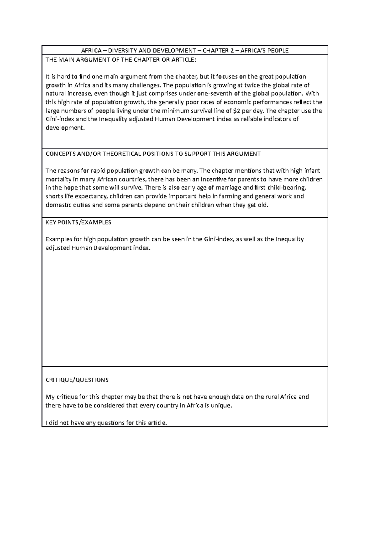 Summary Binns et al 2012 chapter 2 Charlotte - AFRICA DIVERSITY AND ...