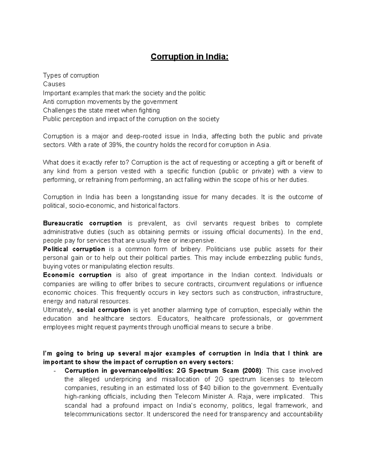 Indian corruption - Corruption in India: Types of corruption Causes ...