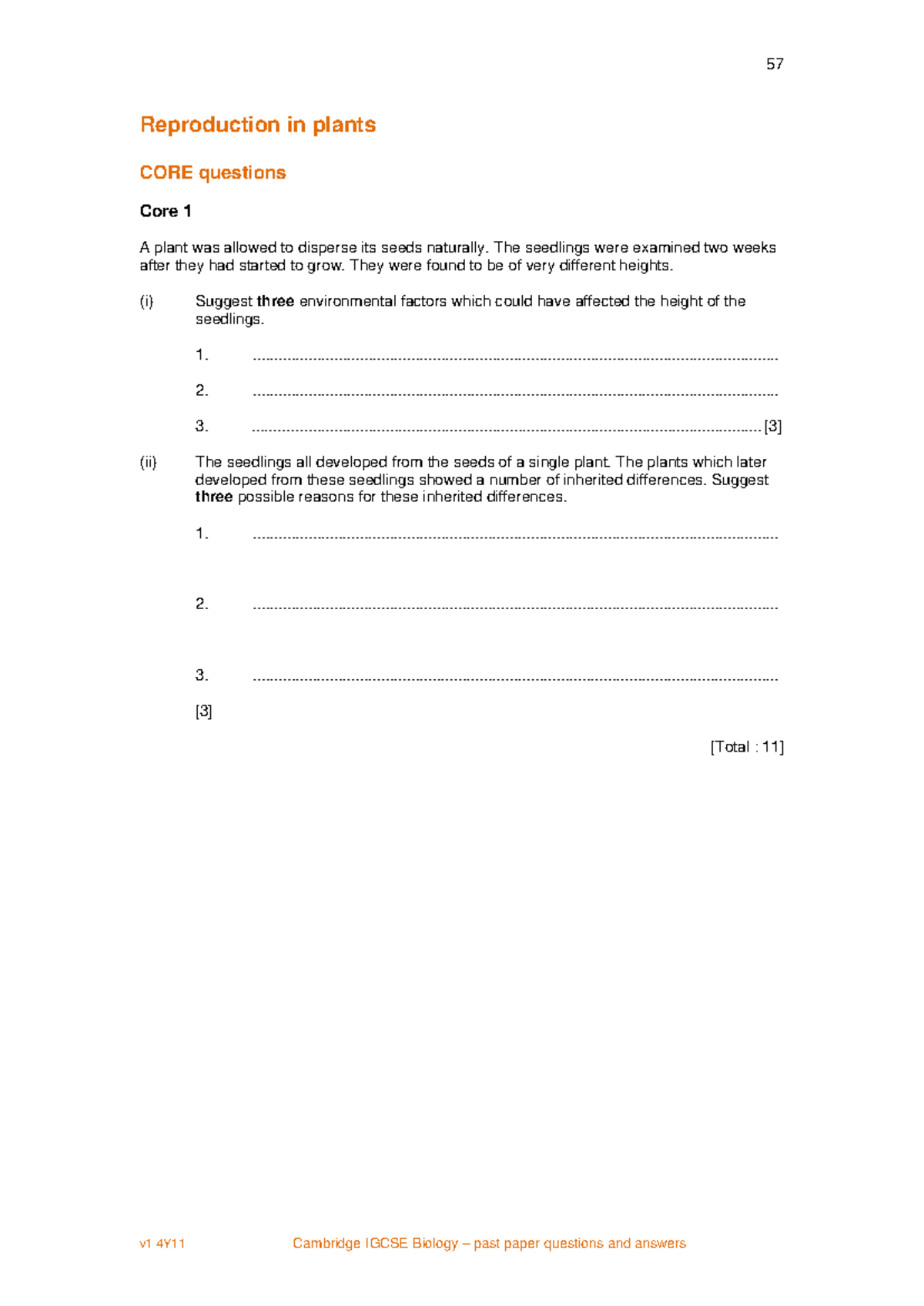 Reproduction in plants CIE i GCSE 0610 PPQ-1-5 - Reproduction in plants ...