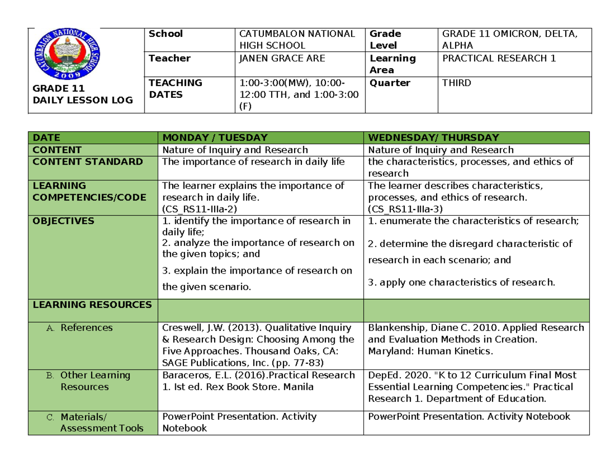 Grade 11 PR1 LP2 - This material is for our teaching Demonstration ...