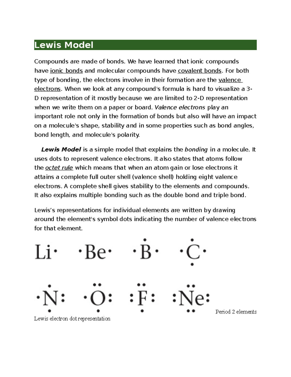 Lewis Model - Lecture notes Chapter 6 - Lewis Model Compounds are made ...