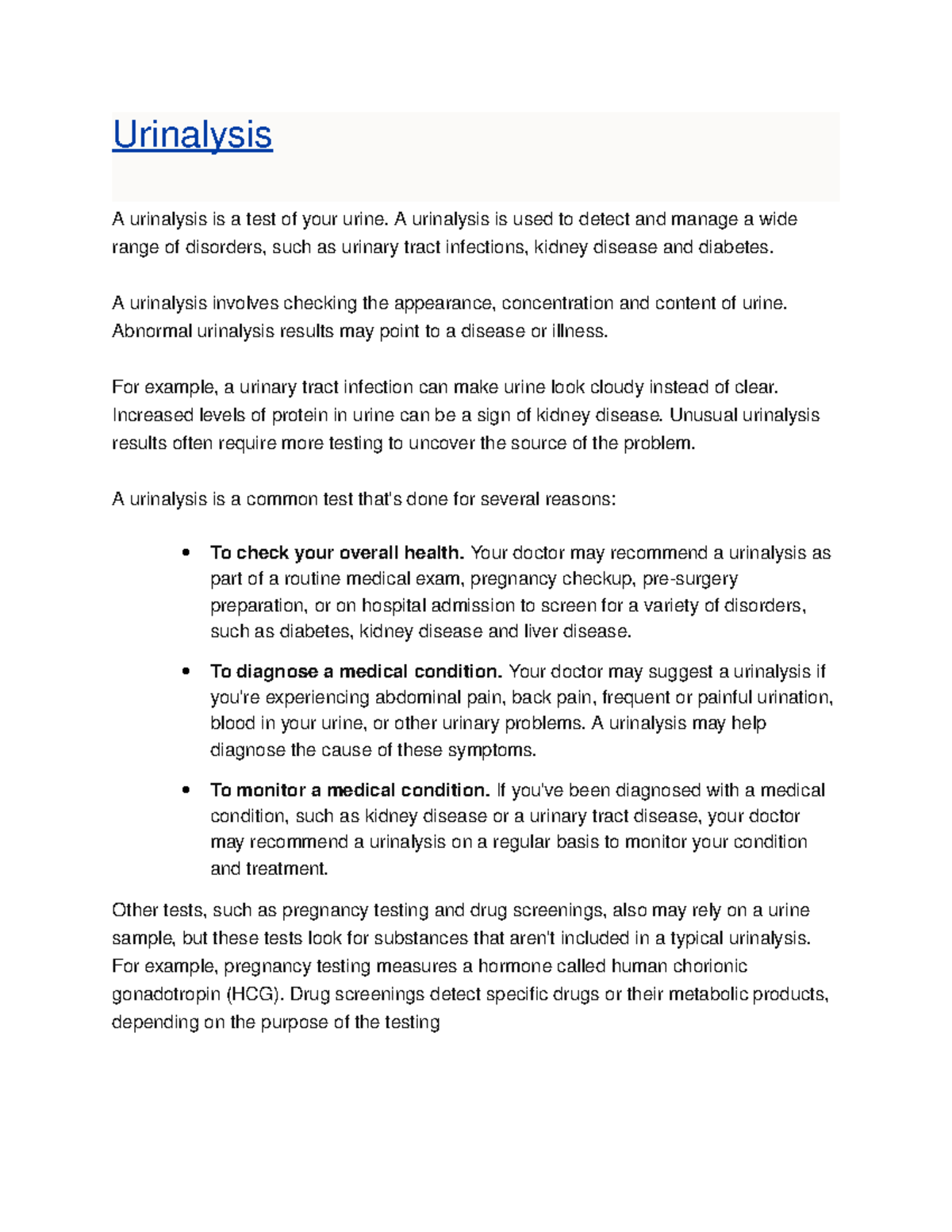 Urinalysis lecture notes from book - Urinal ysis A urinalysis is a test ...