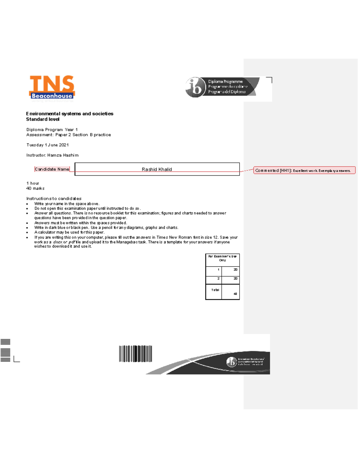 ESS Paper 2 Section B exemplary answers - Environmental systems and ...