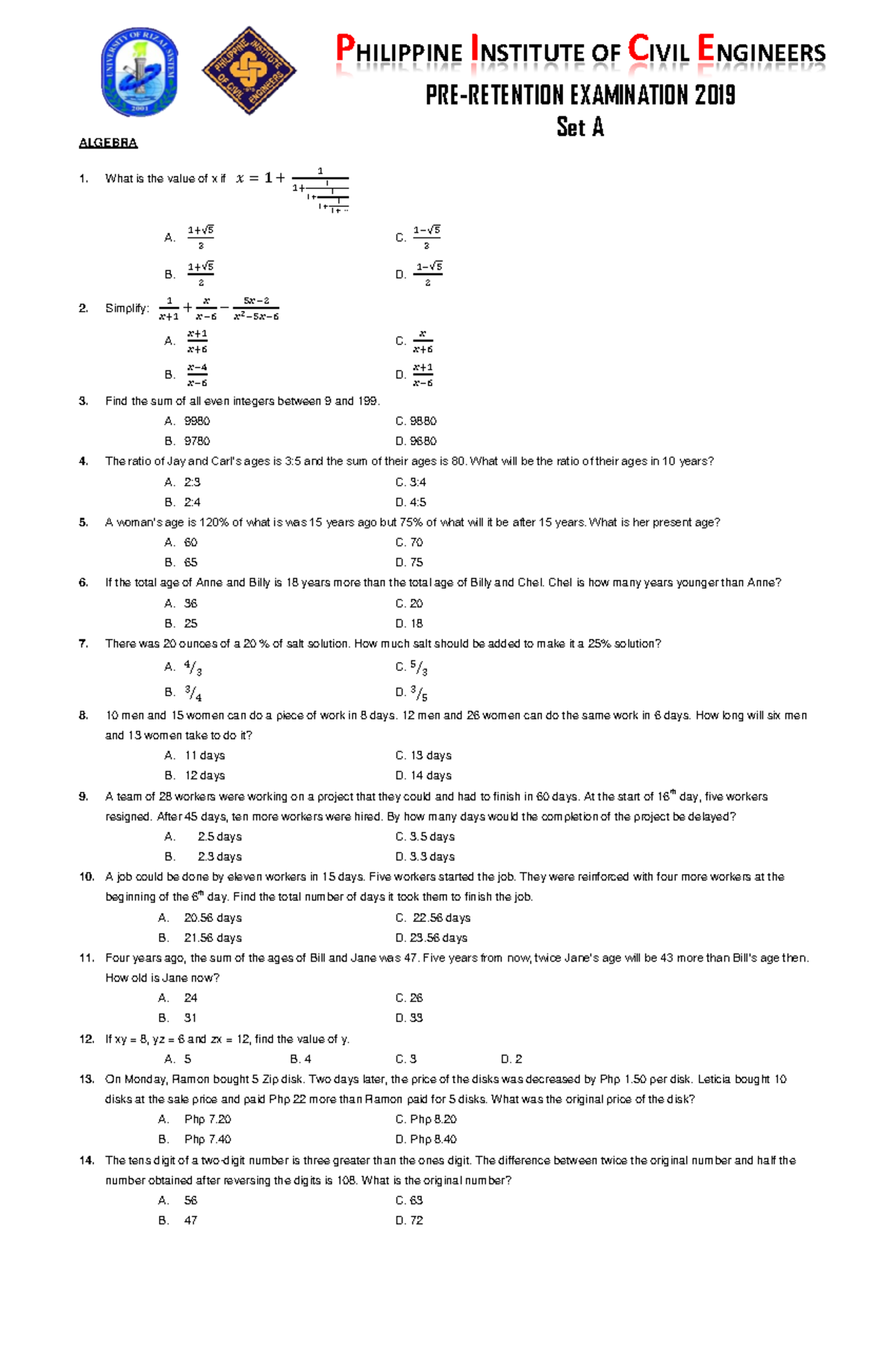 PRE-RET-2019 - reviewer for takers of board exam. it is a past exam ...