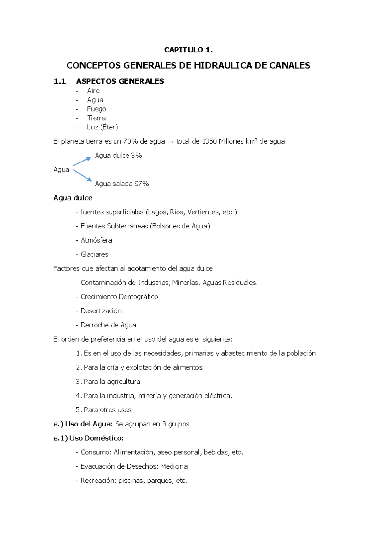 CAP 1 Hidraulica II - CAPITULO 1. CONCEPTOS GENERALES DE HIDRAULICA DE CANALES 1 ASPECTOS ...