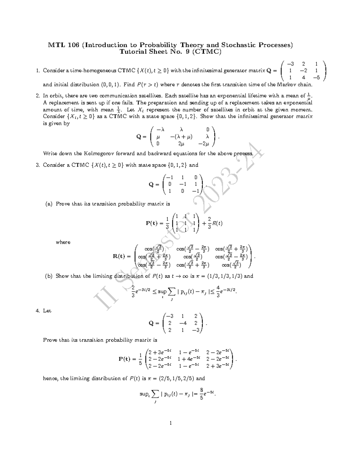 Tutsheet 9new - Tutorials - II Semester 2023- MTL 106 (Introduction to Probability Theory and ...