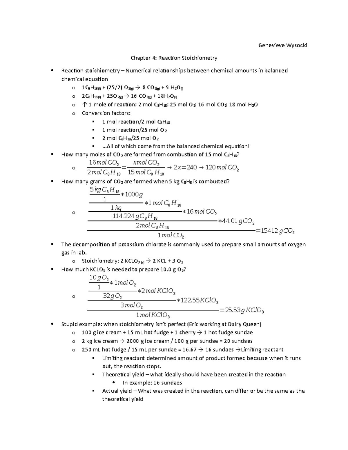 Chapter 4 - Reaction Stoichiometry - Genevieve Wysocki Chapter 4 ...