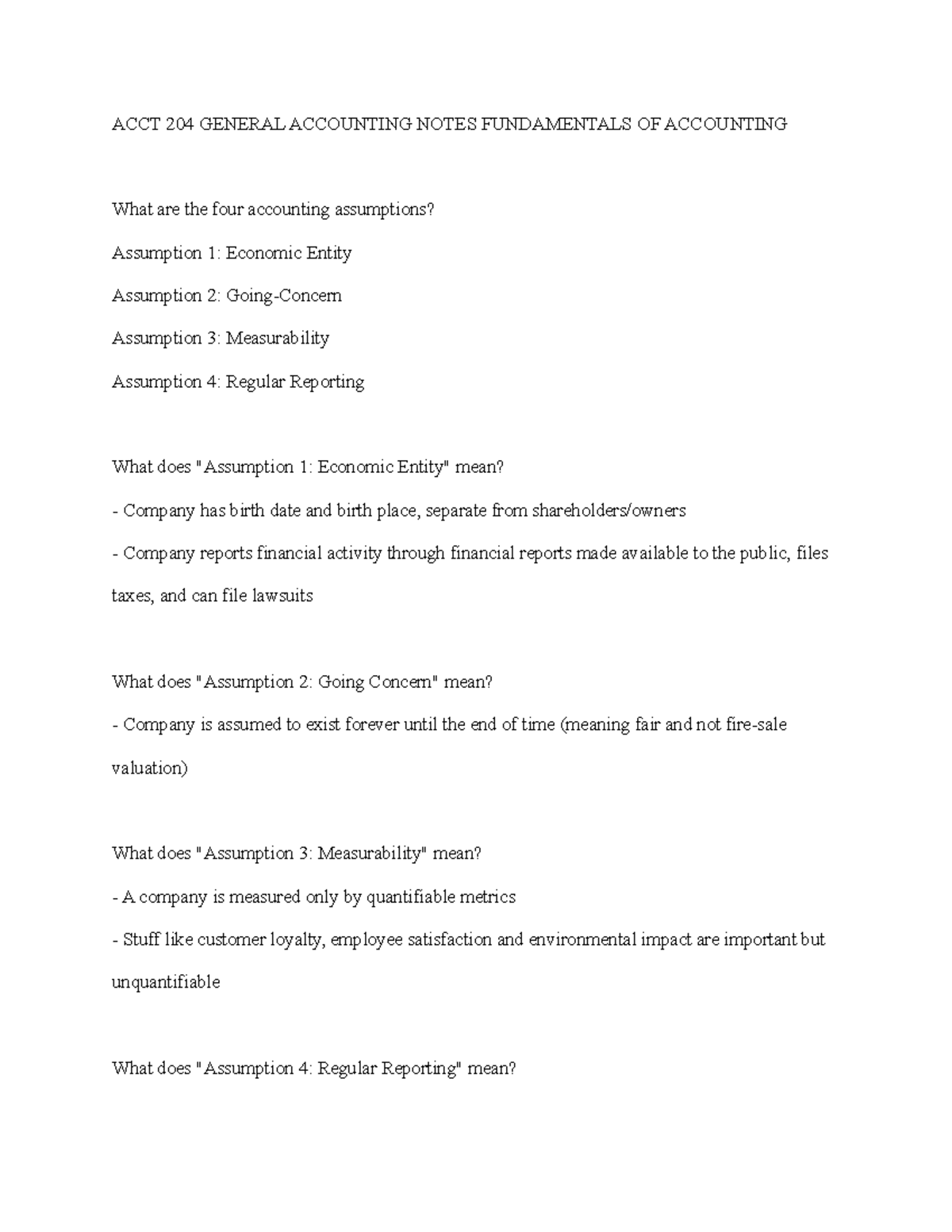 ACCT 204 General Accounting Notes Fundamentals OF Accounting - ACCT 204 ...