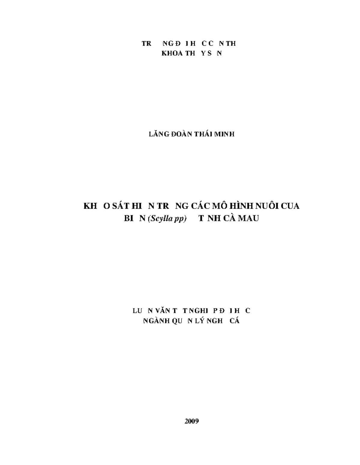 [123doc] - khao-sat-hien-trang-cac-mo-hinh-nuoi-cua-bien-scylla-pp-o-tinh-ca-mau - TR ̄ Þ NG ¾ I ...
